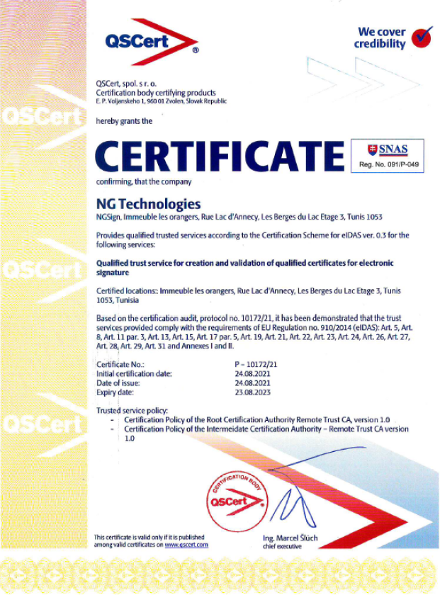 NGSign est certifié « eIDAS Qualified Trust Service Provider » - NGSIGN